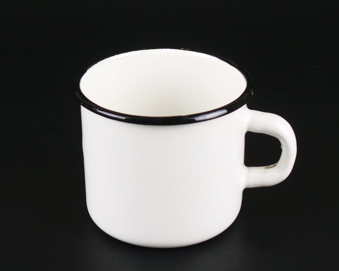 Vintage White Enamel Cup With Handle Vintage Enamel Mug Black - Etsy