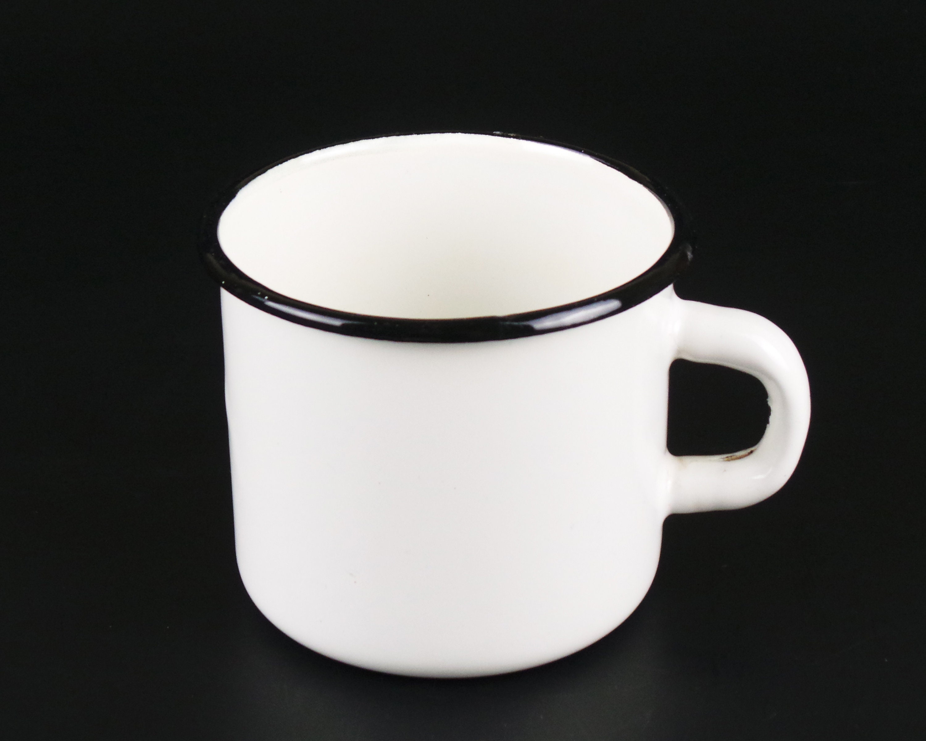 Vintage White Enamel Cup With Handle Vintage Enamel Mug Black - Etsy