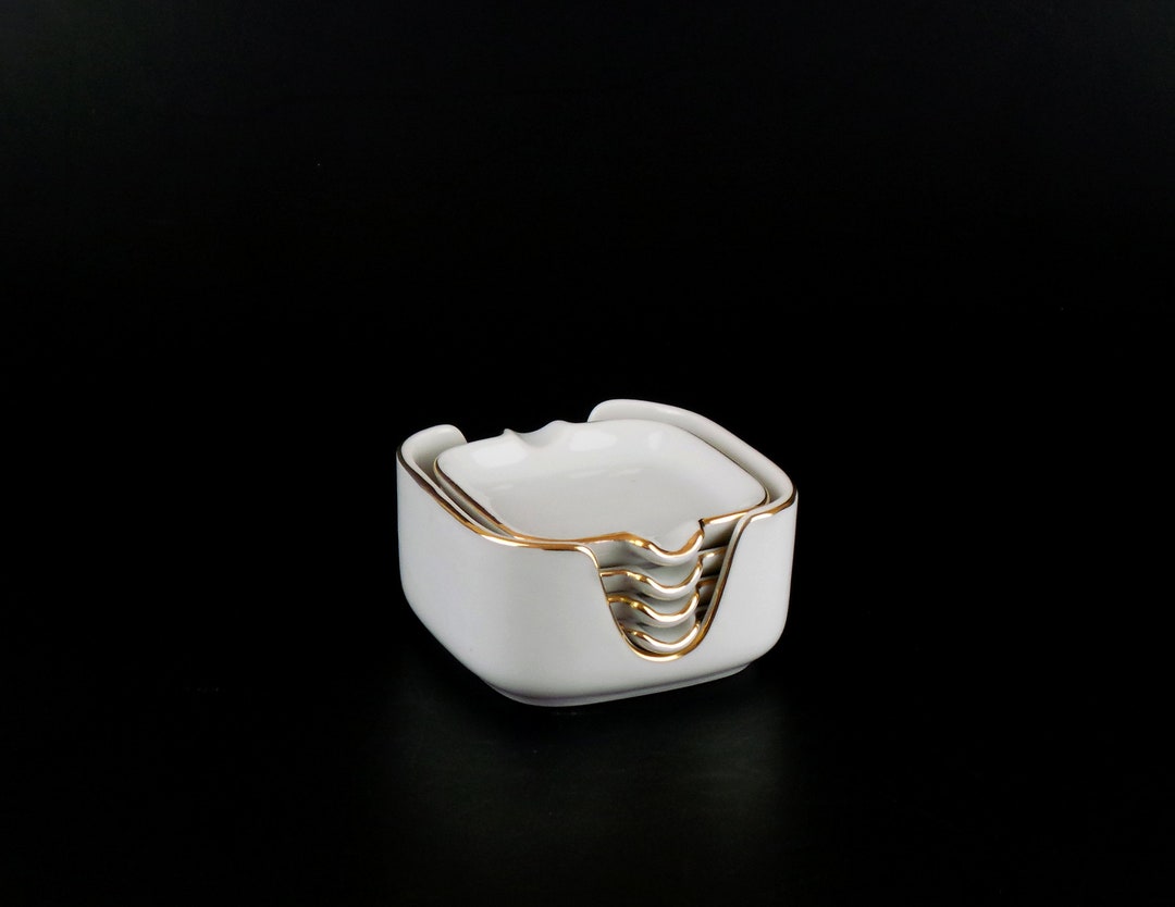 Rare Art Deco Style Set of Four White With Gilded Edging Porcelain ...