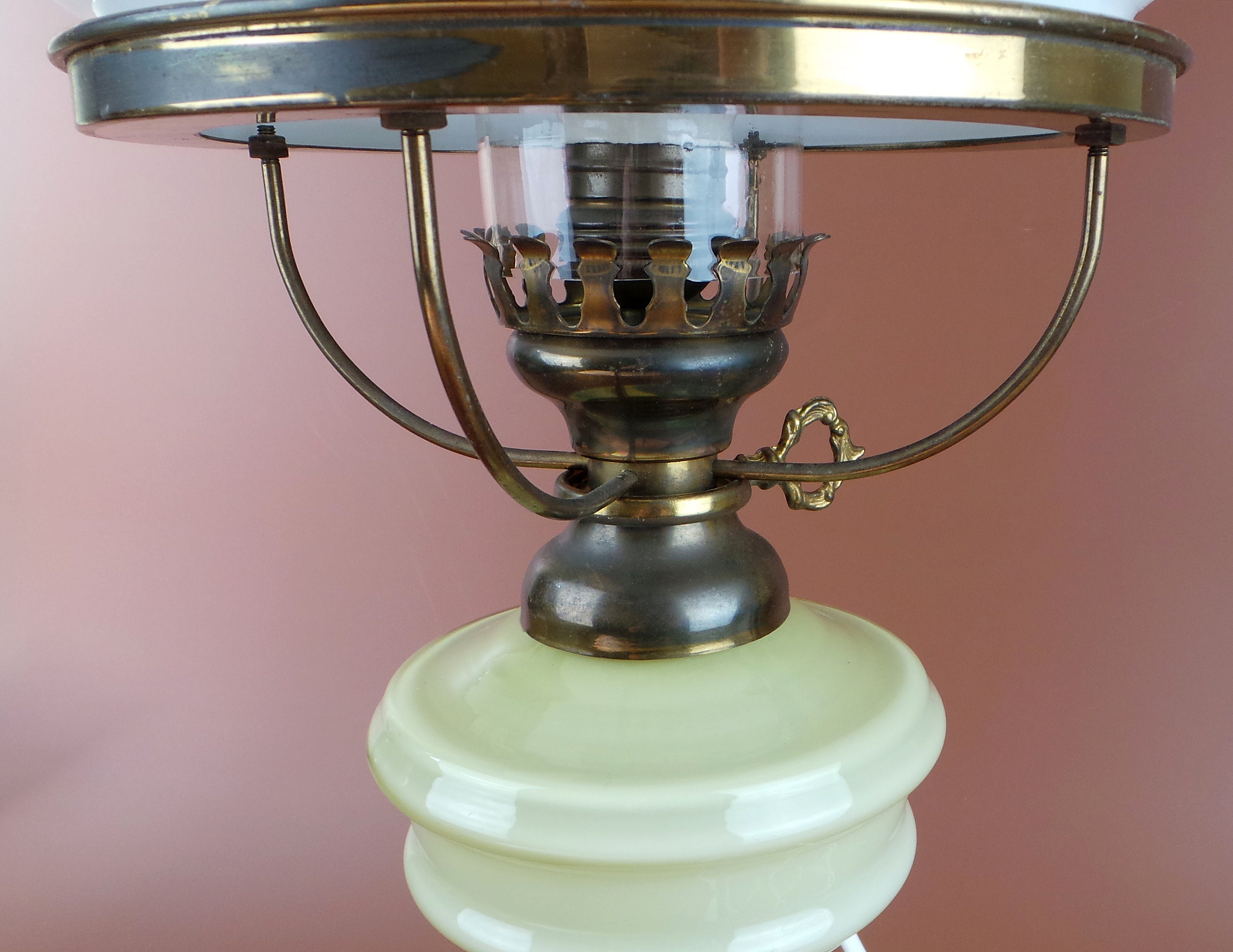 Vintage Large Art Deco Working Gas Table Lamp Light Green Porcelain ...