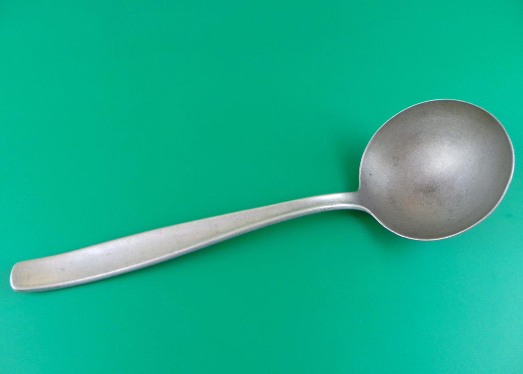 Antique Large Aluminum Ladle * Vintage Metal Cooking Accessory * Rustic ...