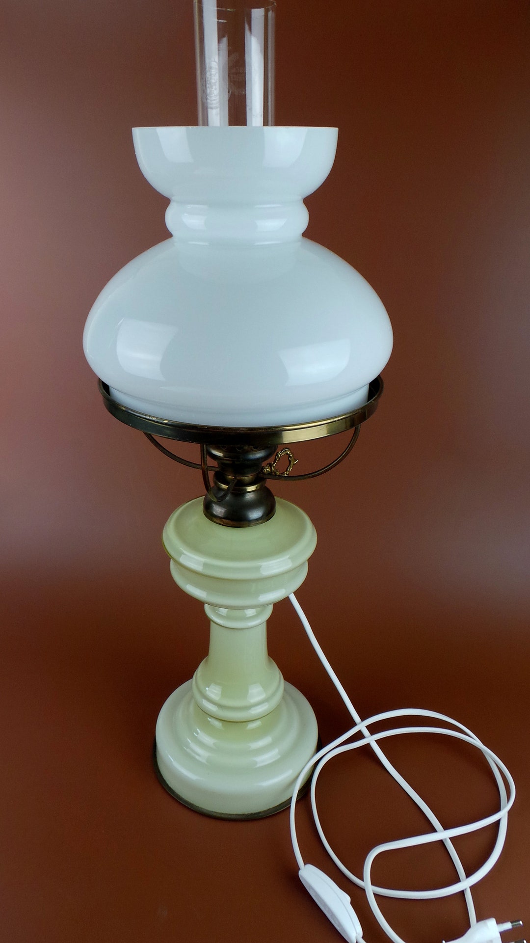 Vintage Large Art Deco Working Gas Table Lamp Light Green Porcelain ...