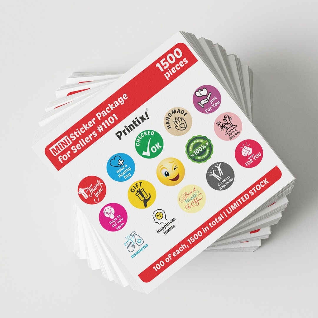 Seller Sticker Package, 1.500 Pieces of 1" Custom Stickers, Packaging ...