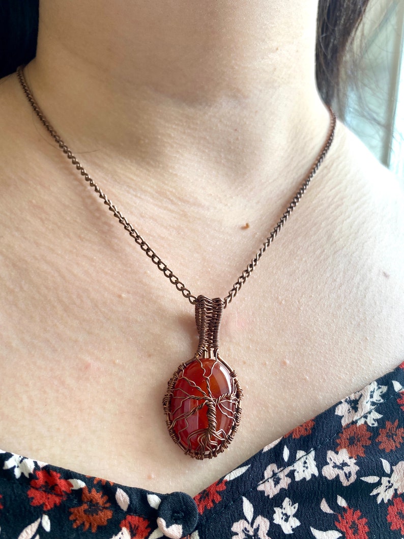 Wiccan Amulet, Tree of Life Gothic Pendant With Red Carnelian, Handmade ...