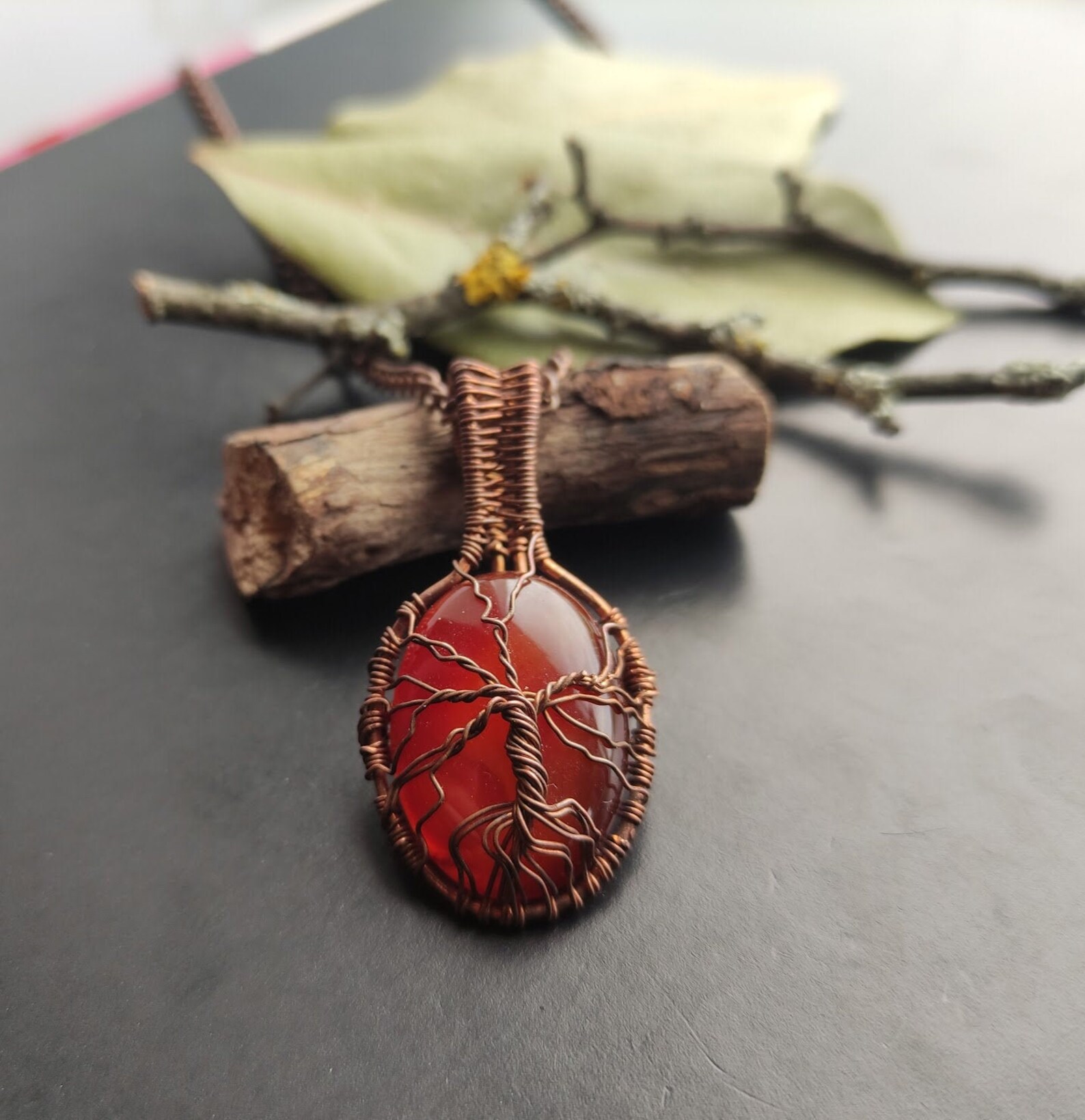 Wiccan Amulet, Tree of Life Gothic Pendant With Red Carnelian, Handmade ...