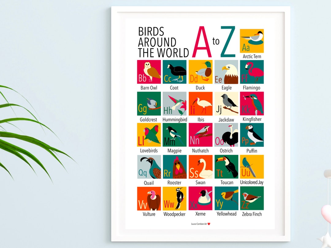 A-Z Birds Poster, A3 Poster, Children Poster, Alphabet, Bird Print ...