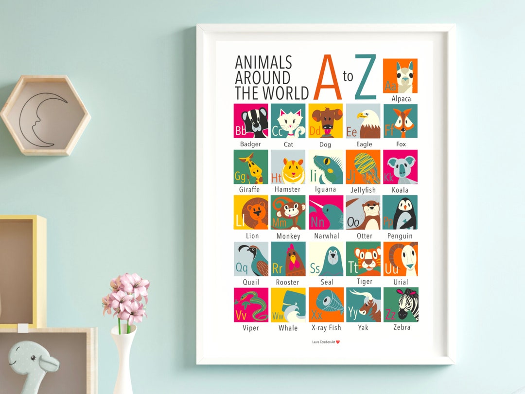 A-Z Animal Poster, A3 Poster, Animal Art Print, Alphabet Poster ...