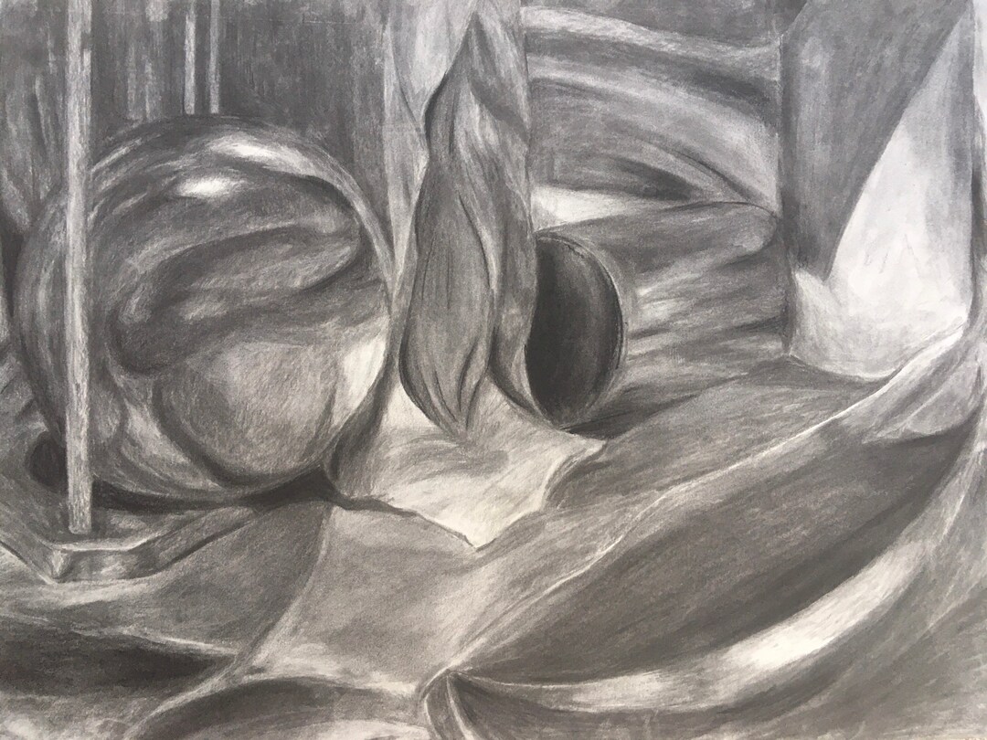Crowded Still Life 3, 18x24” Charcoal on Paper - Etsy