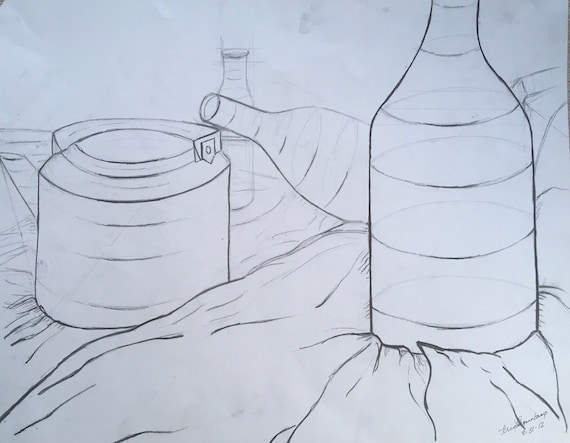 Cross Contour Still Life 18x24 Pencil on Paper - Etsy