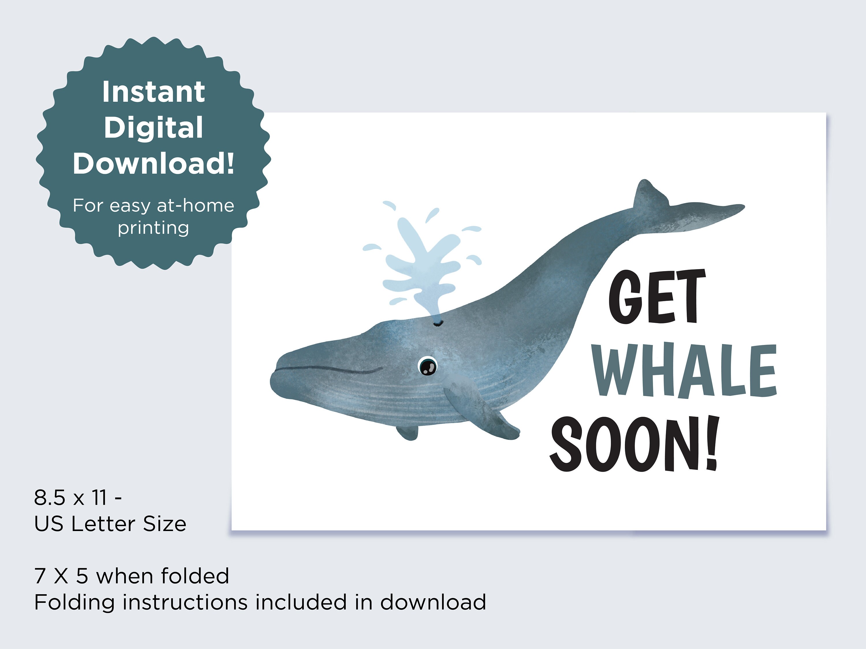 Get Whale Soon/ Get Well Soon Pun Card / Handmade Greeting - Etsy