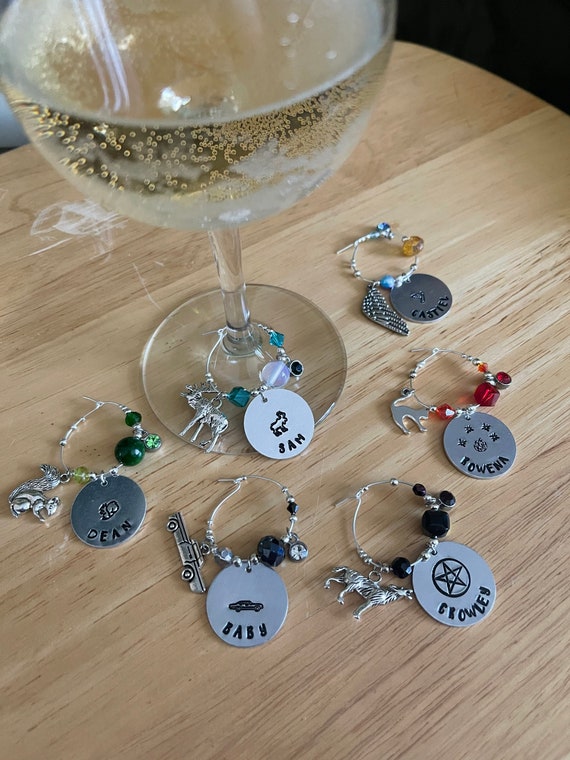 Supernatural characters wine charms Sam Dean Baby Crowley | Etsy