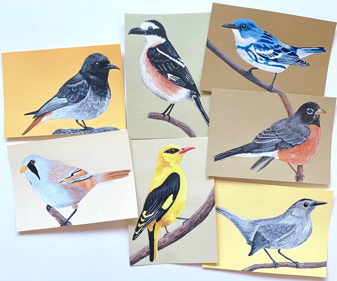 Gouache Bird Paintings // Original Artwork // A6 Bird Art - Etsy