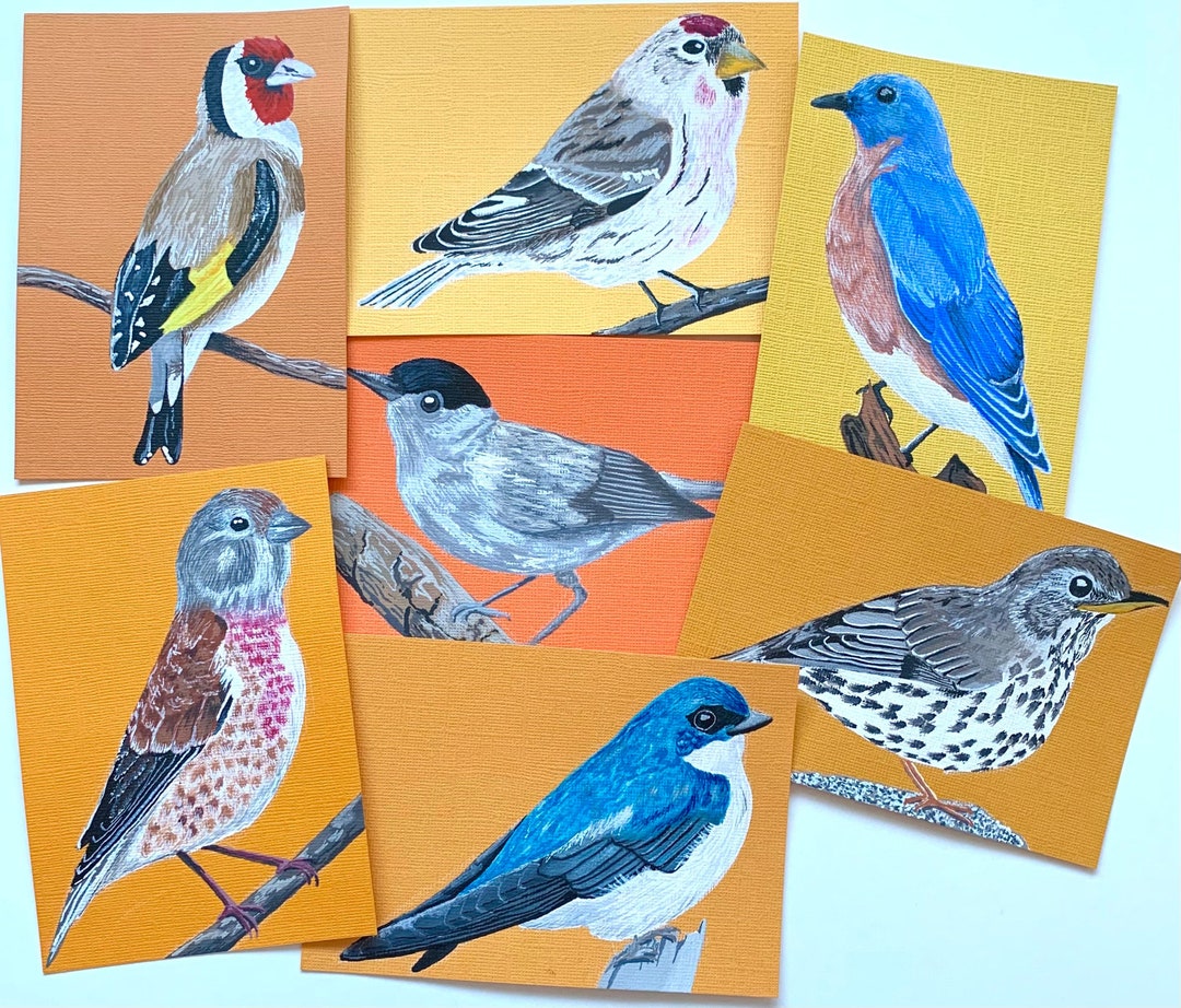 Gouache Bird Paintings // Original Artwork // A6 Bird Art - Etsy.de