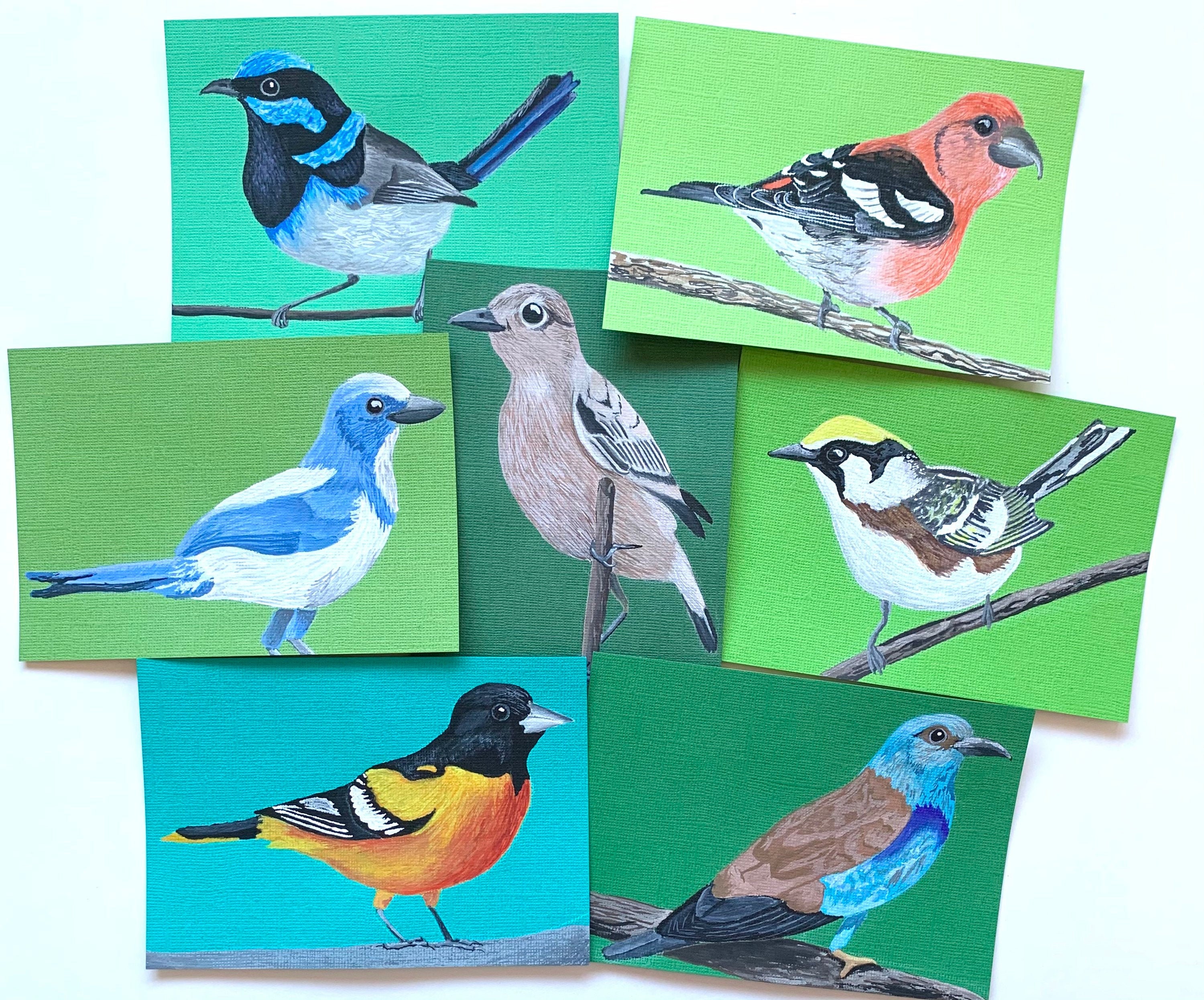 Gouache Bird Paintings // Original Artwork // A6 Bird Art - Etsy 日本