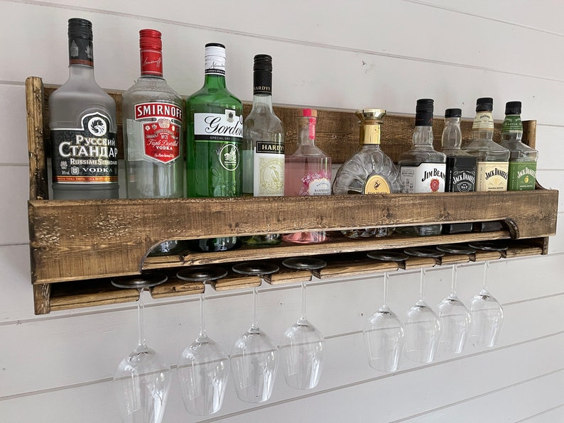 100cm Floating Home Bar/ Wine or Spirit Rack Jacobean Wax - Etsy UK