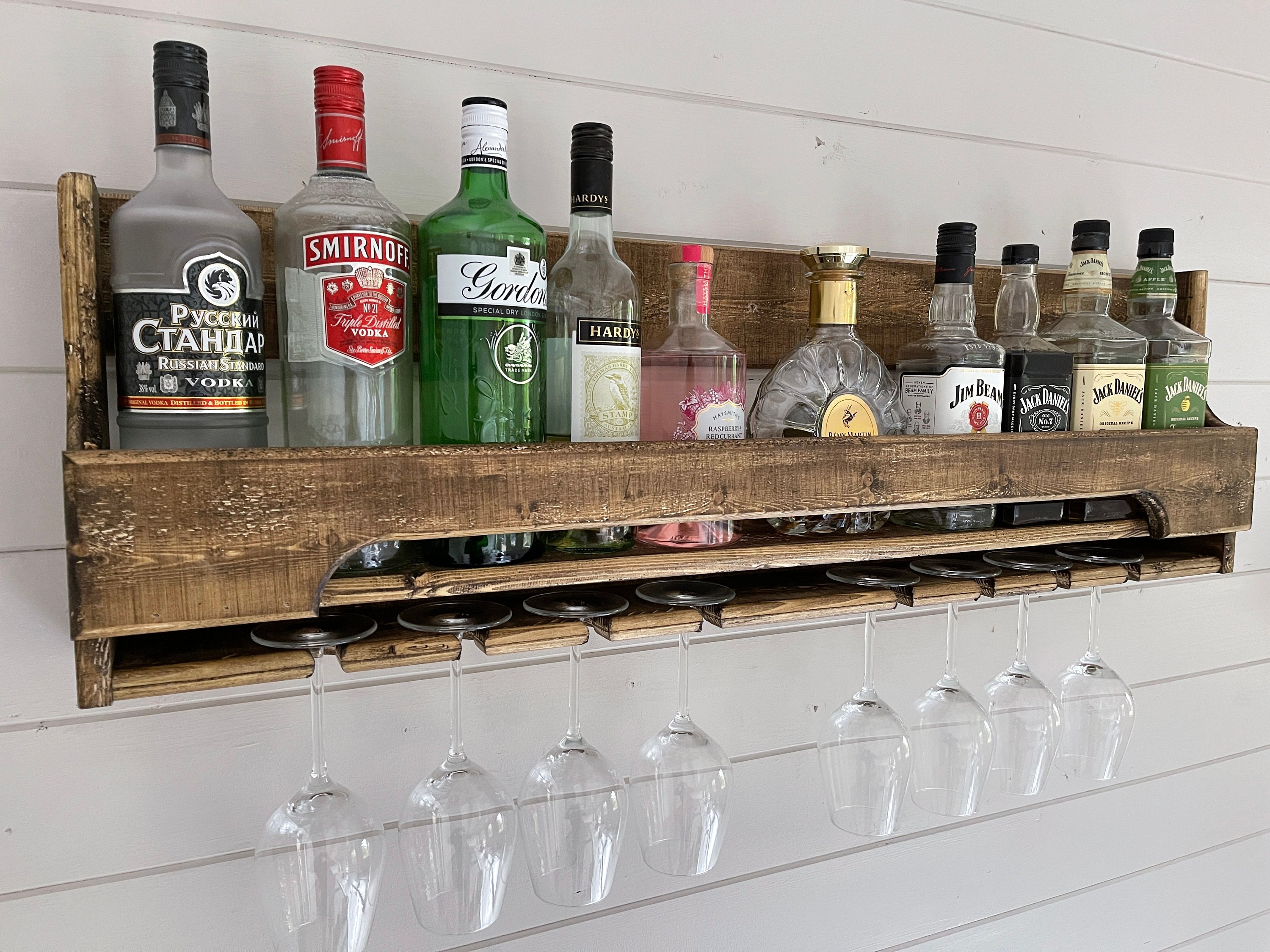 100cm Floating Home Bar/ Wine or Spirit Rack Jacobean Wax - Etsy UK