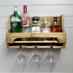 50cm Floating Gin Rack Home Bar- Curved Front- Medium Brown - Etsy