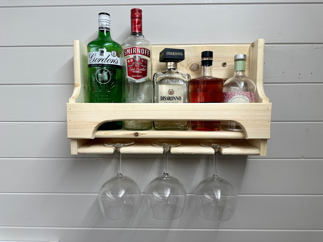 50cm Floating Gin Rack Home Bar- Curved Front- Natural Wood - Etsy