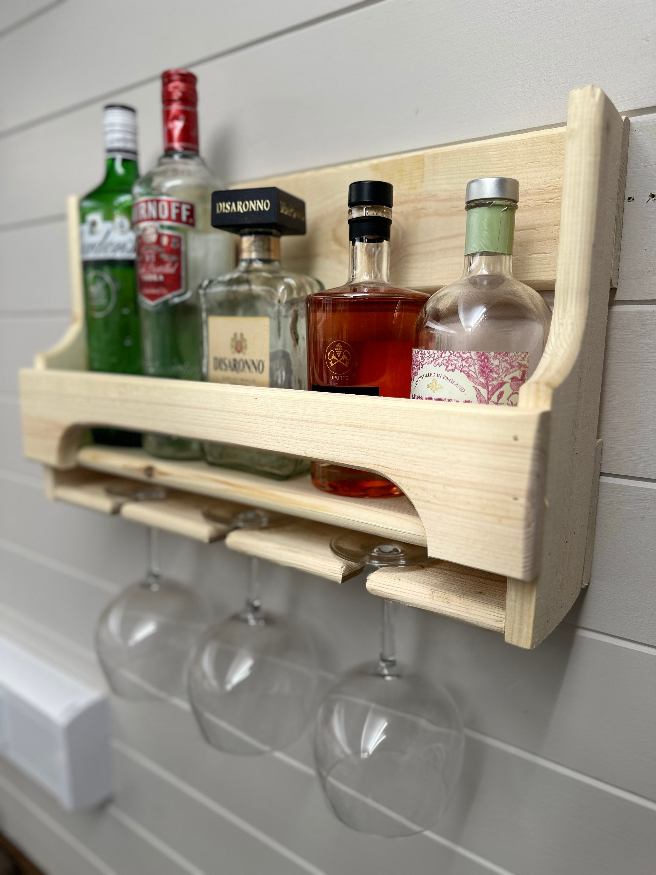 50cm Floating Gin Rack Home Bar- Curved Front- Natural Wood - Etsy