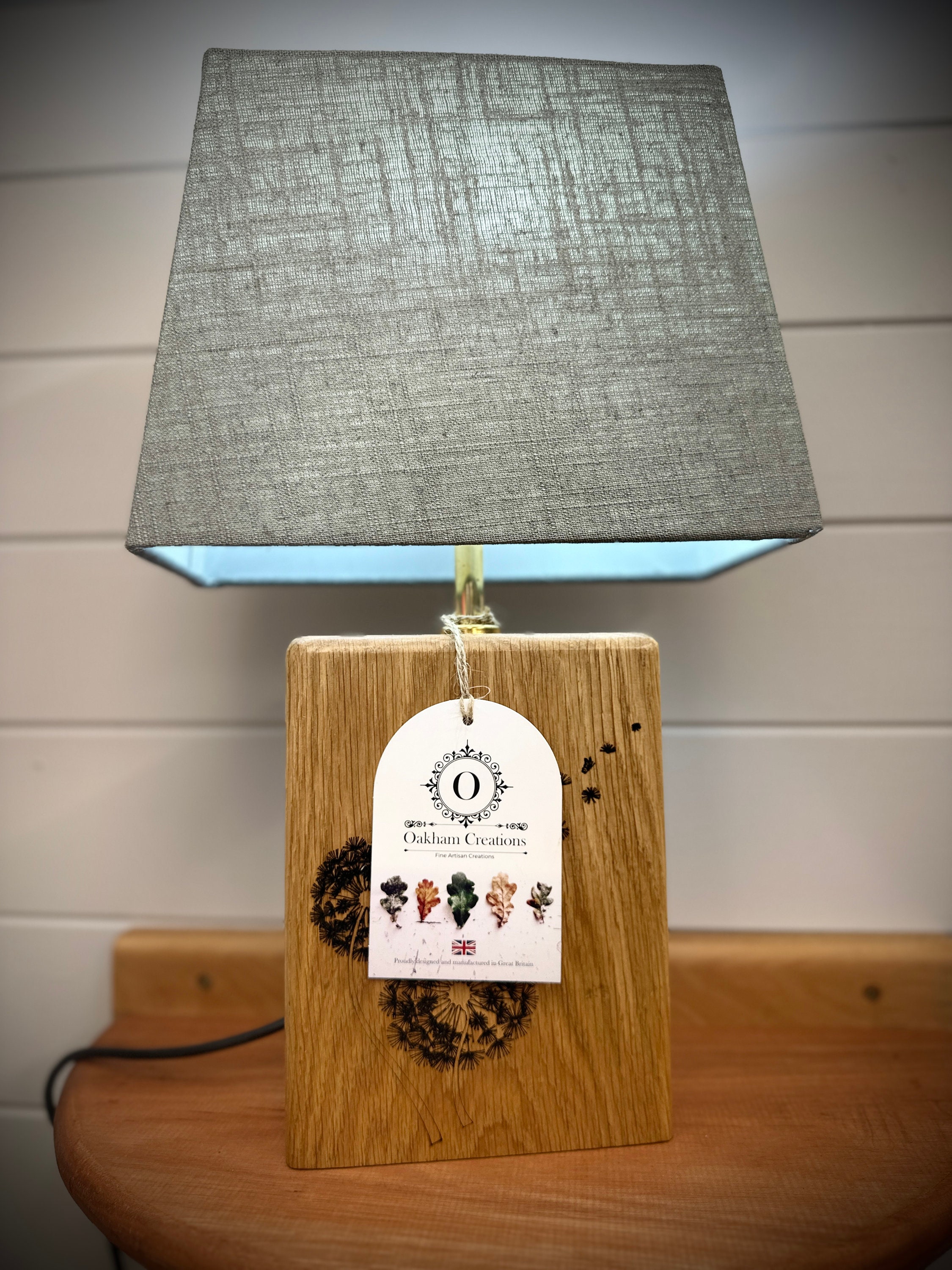 Solid Florian Oak Handmade Lamp- Dandelion Light Etch Design - Etsy