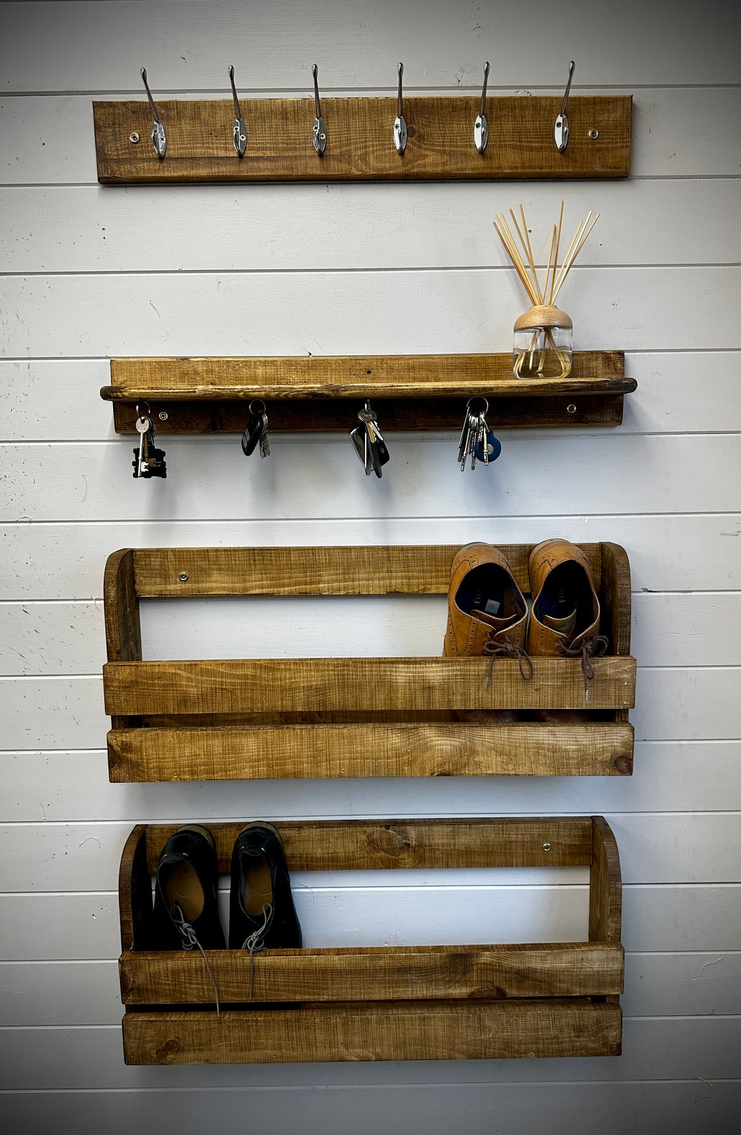 Hallway Shoe, Coat & Keys Complete Organising Set - Dark Oak - Etsy