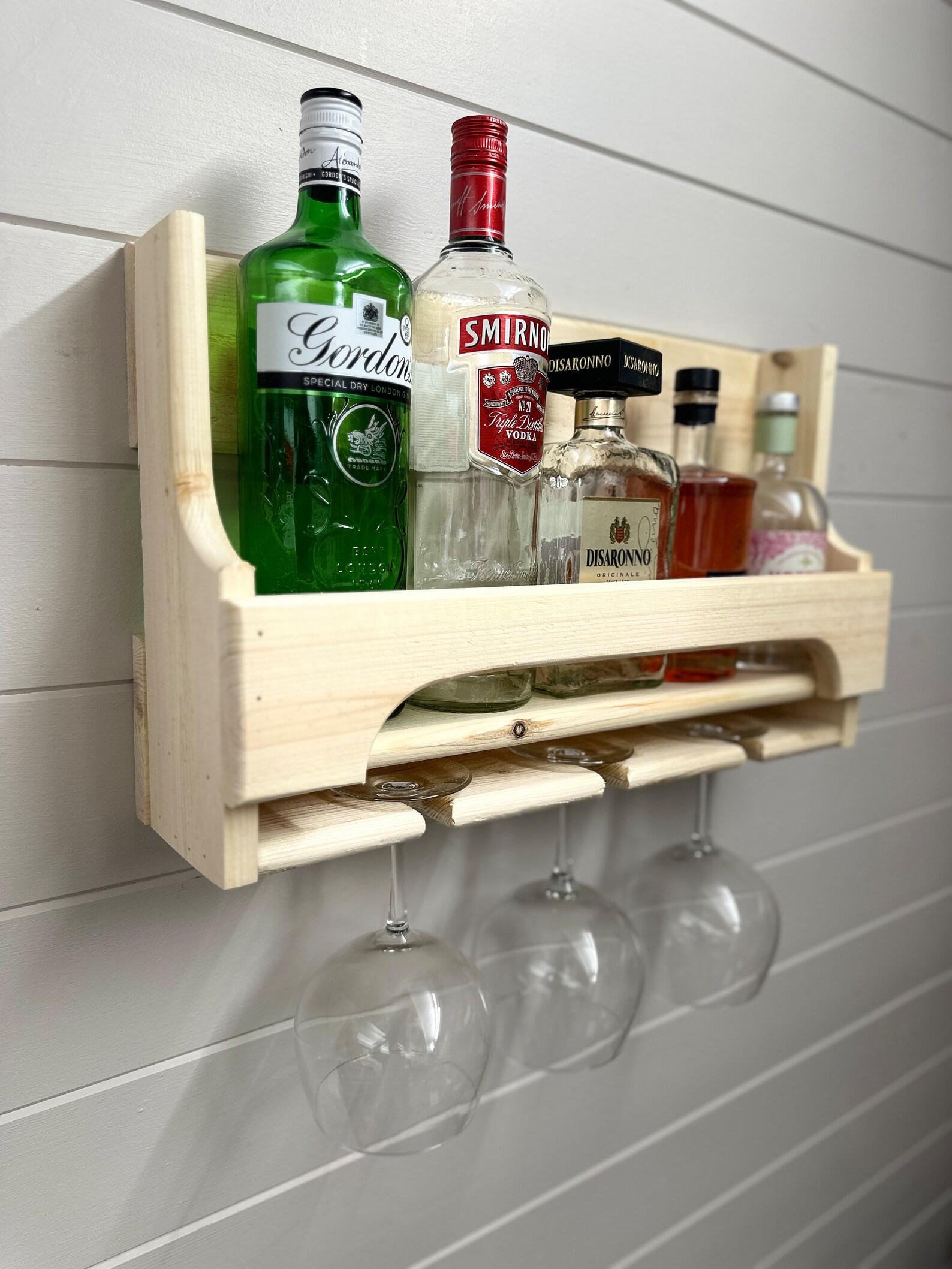 50cm Floating Gin Rack Home Bar- Curved Front- Natural Wood - Etsy
