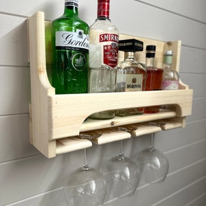 50cm Floating Gin Rack Home Bar- Curved Front- Natural Wood - Etsy