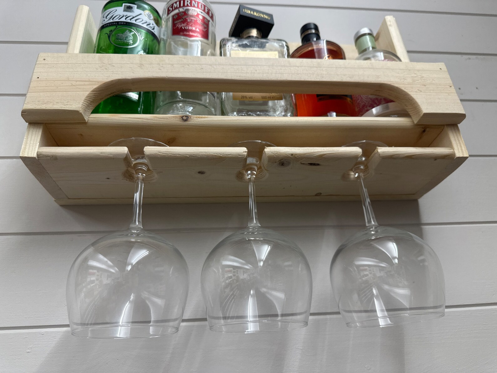 50cm Floating Gin Rack Home Bar- Curved Front- Natural Wood - Etsy