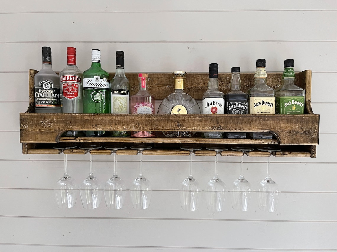 100cm Floating Home Bar/ Wine or Spirit Rack Jacobean Wax - Etsy UK