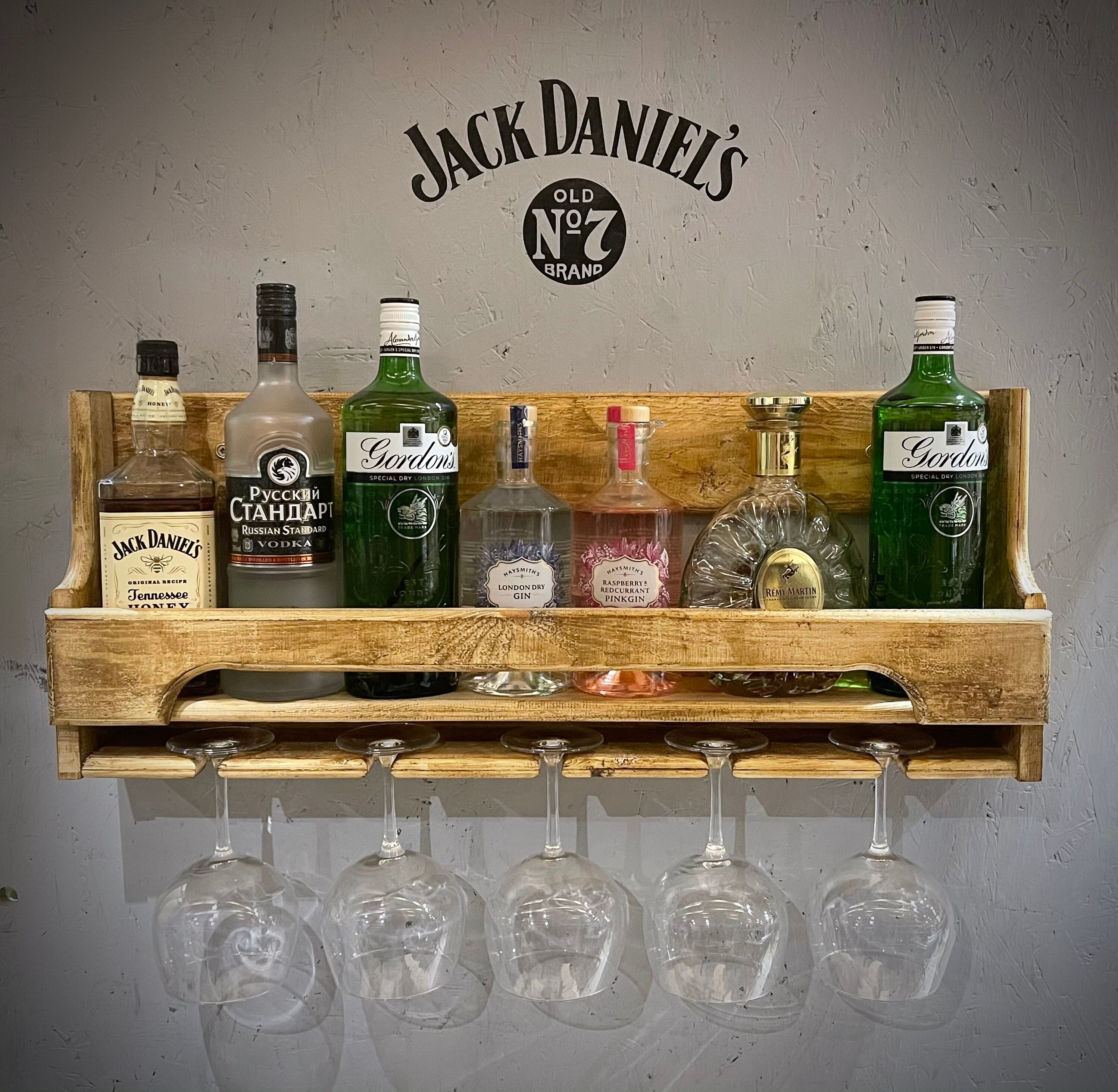 75cm Gin Rack Curved Front Dark Oak Wax - Etsy UK