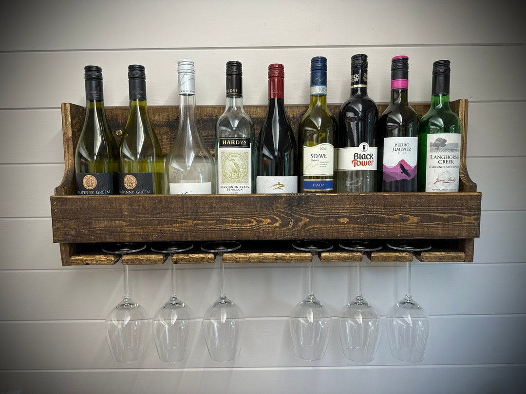 75cm Floating Home Bar/ Wine or Spirit Rack- Jacobean Wax Straight ...
