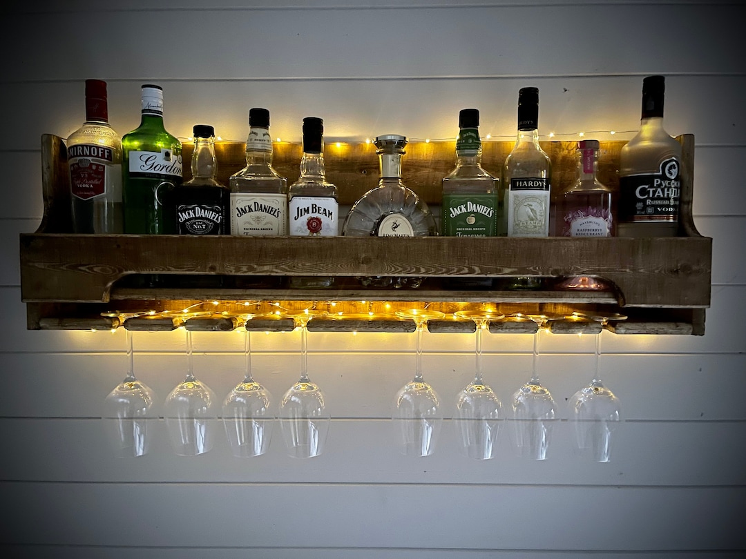 100cm Floating Home Bar/ Wine or Spirit Rack- Dark Oak Wax Curved Front ...