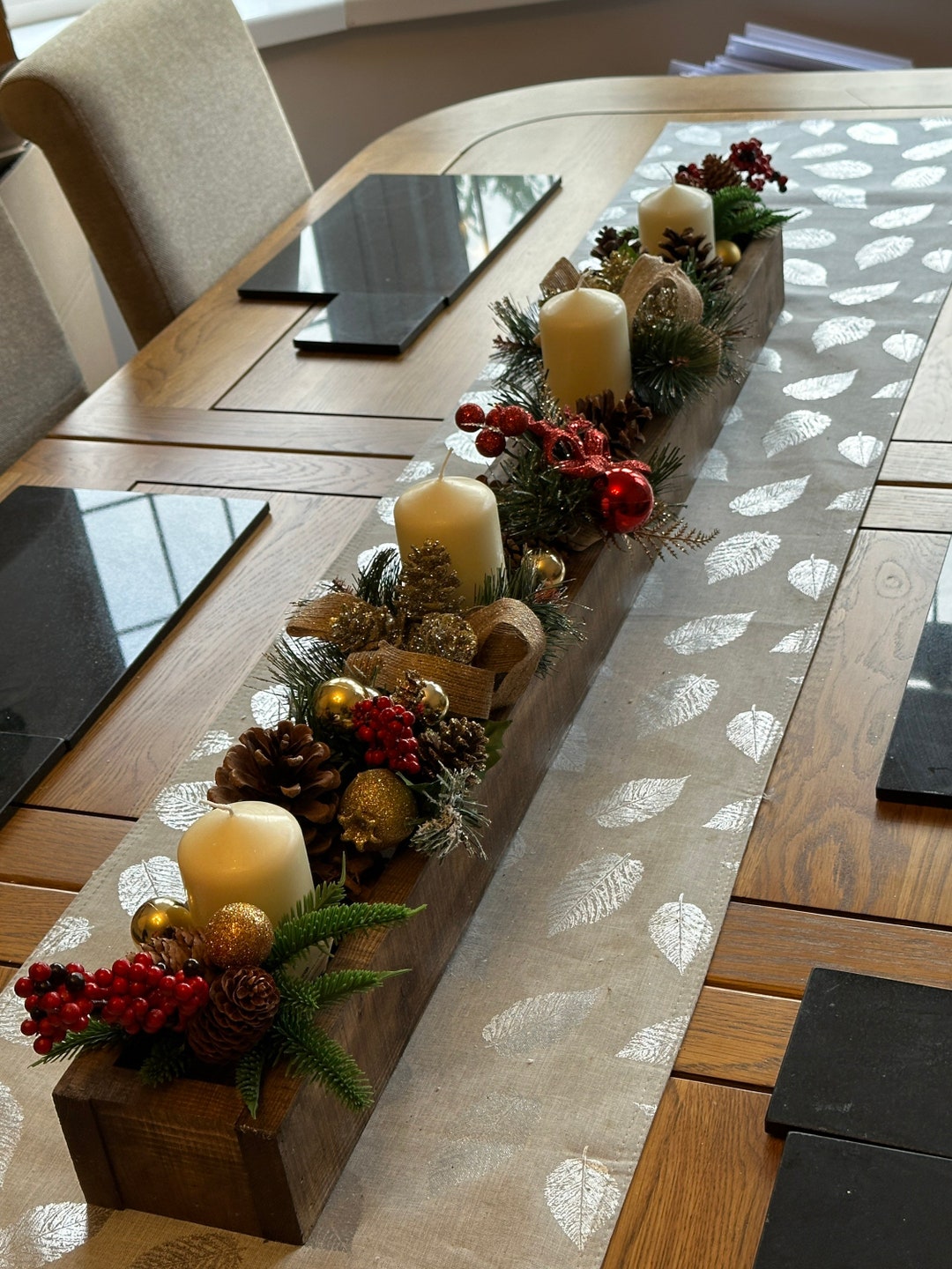 Rustic Christmas Table Centre Piece Box Jacobean brown Etsy