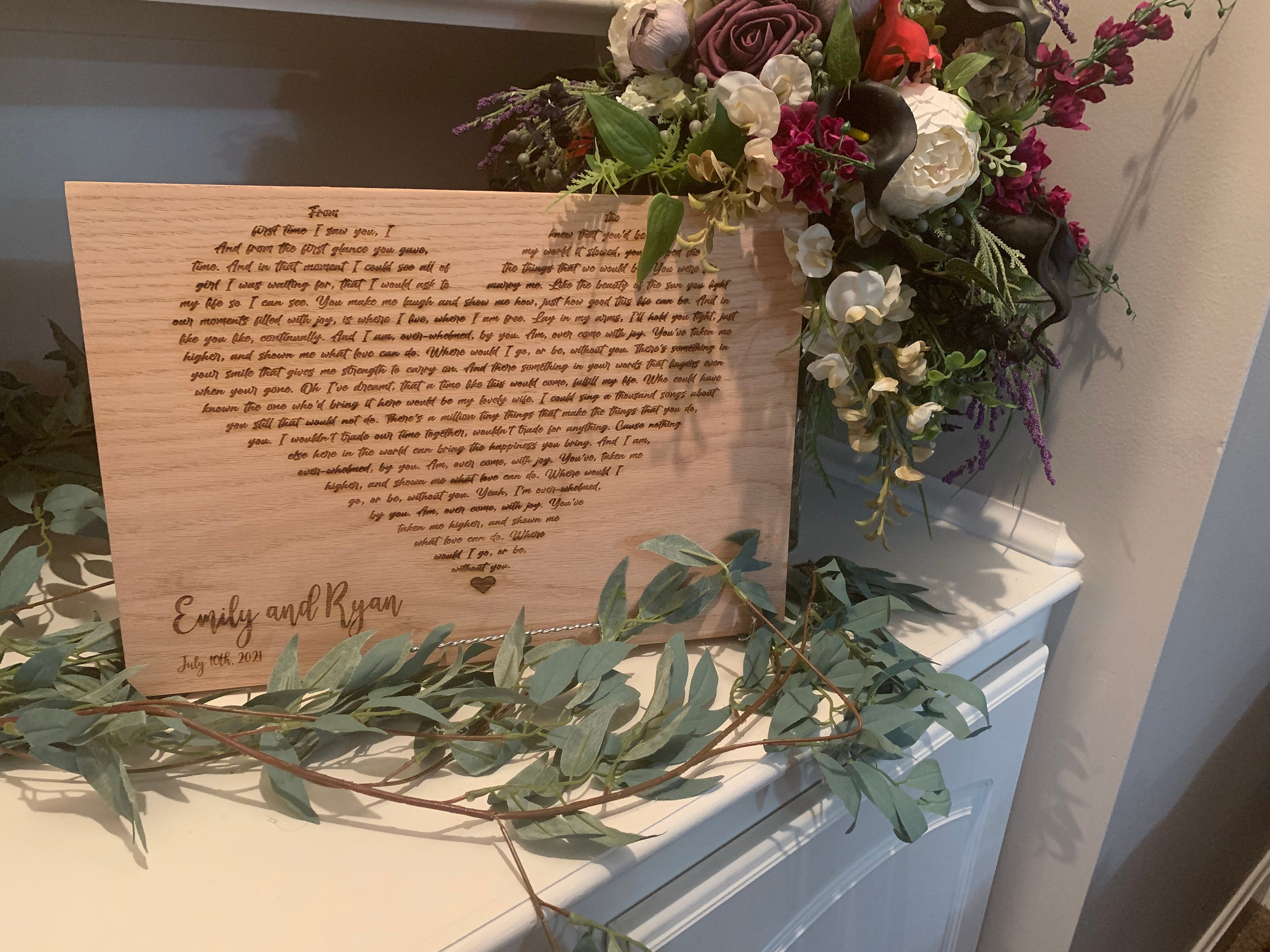 Engraved Wedding Song on Hardwood Custom Lyrics Laser | Etsy