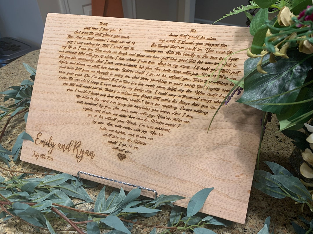 Engraved Wedding Song on Hardwood | Custom Lyrics Laser Engraved on Oak ...