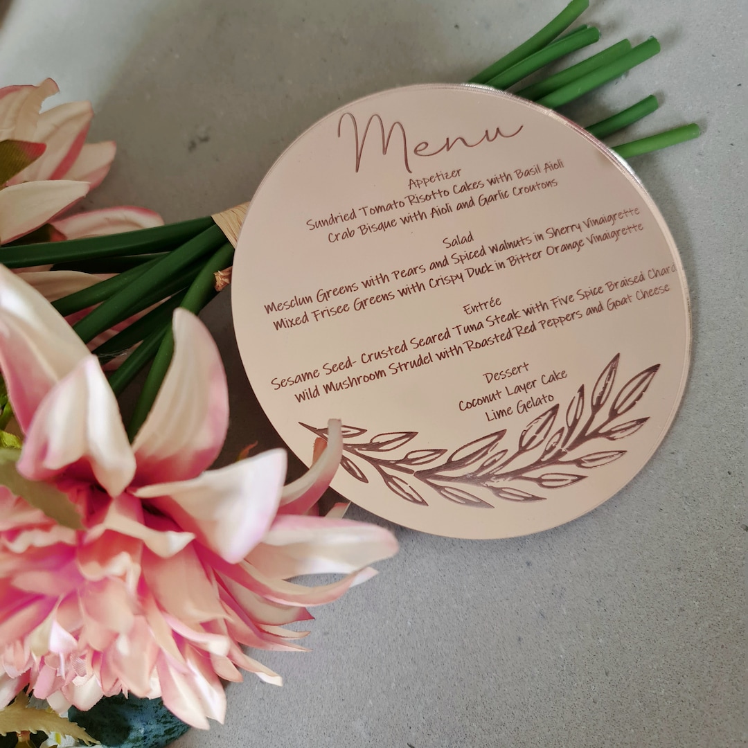 Engraved Table Menus | Acrylic Etched Menu | Personalised Wedding Menu ...