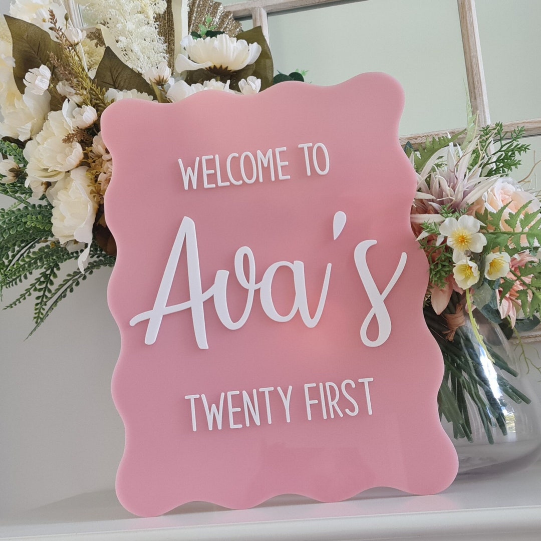 Wave 21st Birthday Sign | Acrylic Welcome Signage | Pink Birthday Sign ...