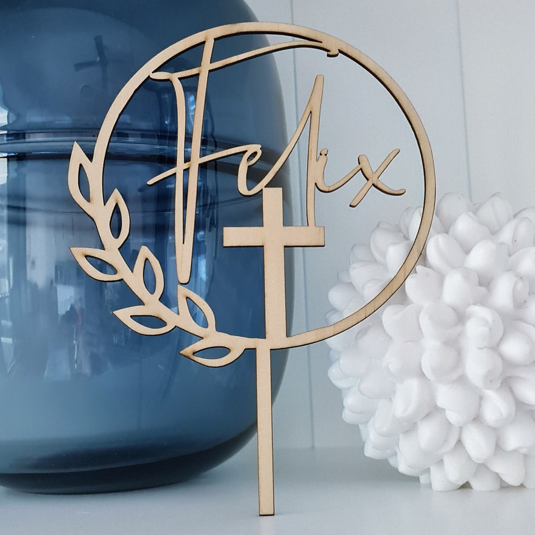 Christening Name + Cross Cake Topper | Baptism Cake Topper | Cross Cake ...