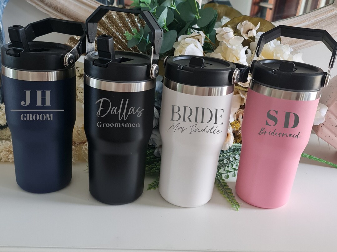 Personalised Etched Tumbler With Handle, Laser Engraved, Stainless ...
