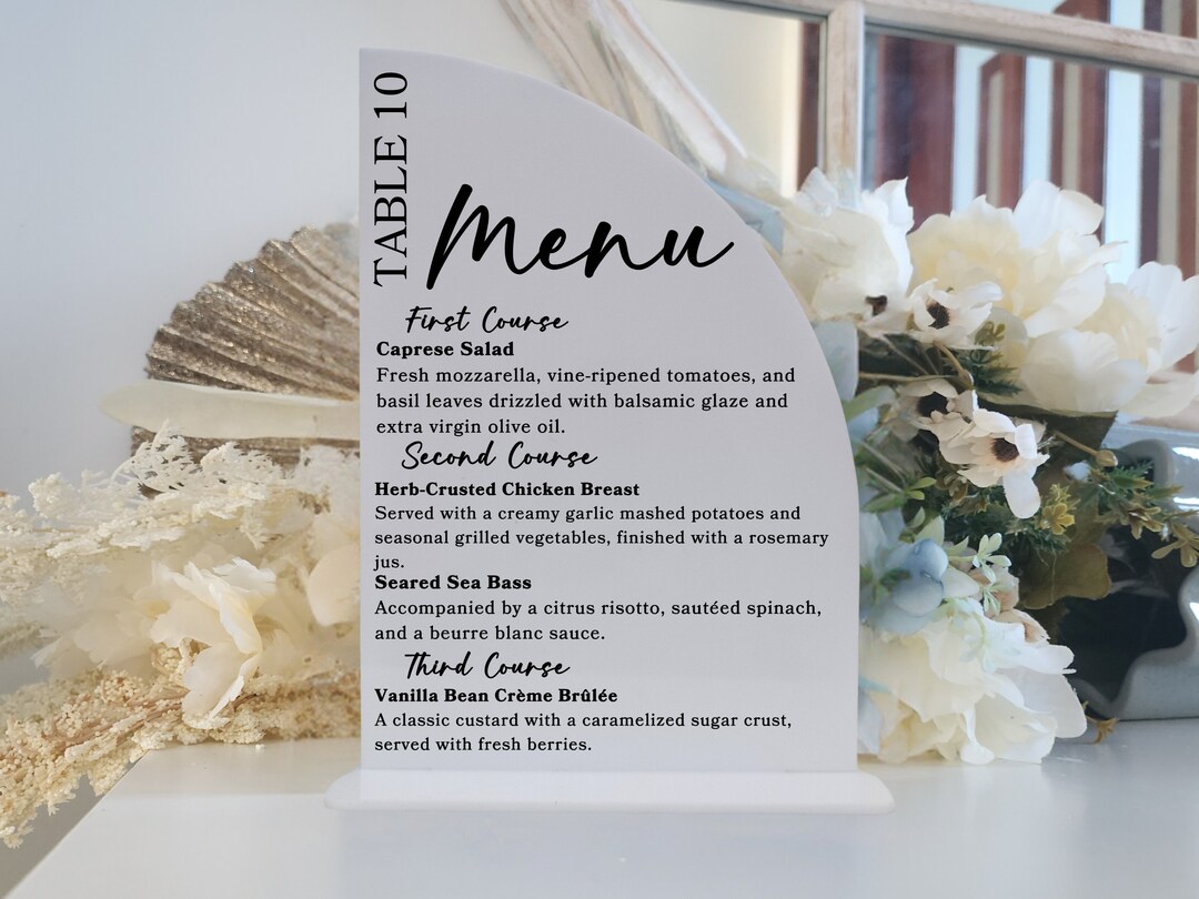 Arch Wedding Table Menu Arched Table Menu Formal Table Menu ...