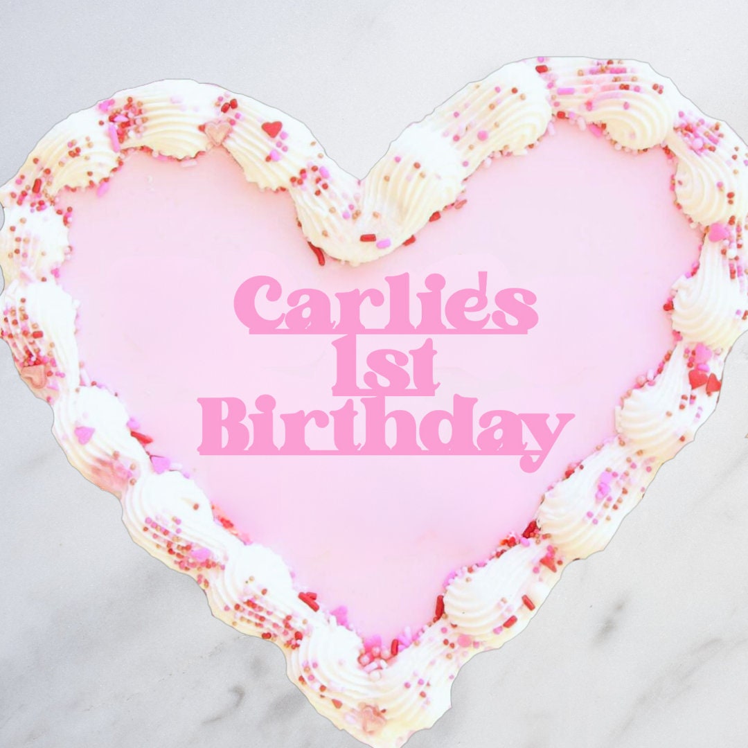 Custom Flat Cake Topper| Acrylic Cake Topper | Retro Heart Cake Topper ...