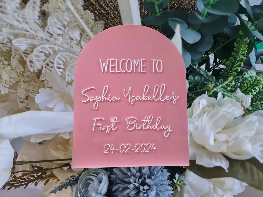 Arch Birthday Welcome Sign | Acrylic Event Sign | Personalised Signage ...