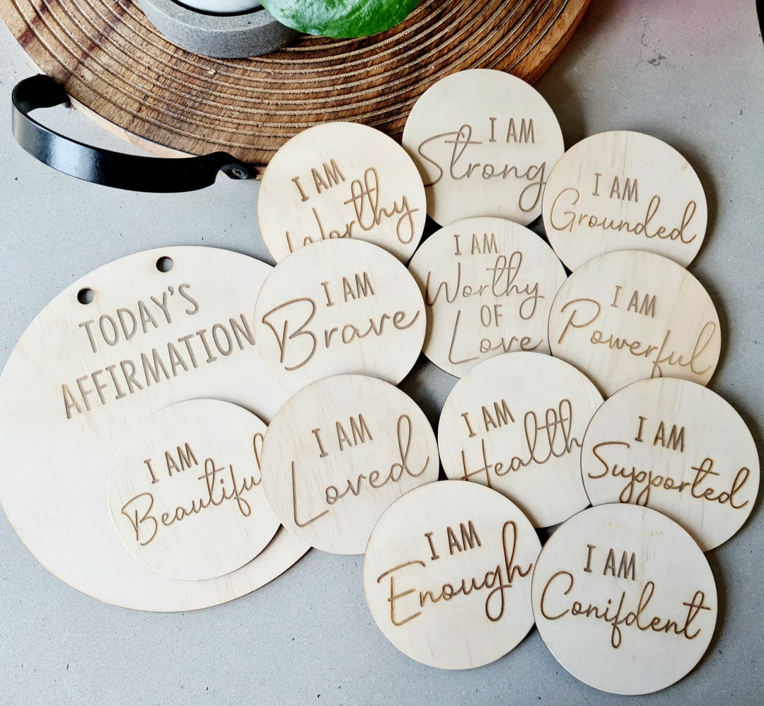 Engraved Wooden Daily Affirmation Discs | Changeable Cards - Etsy