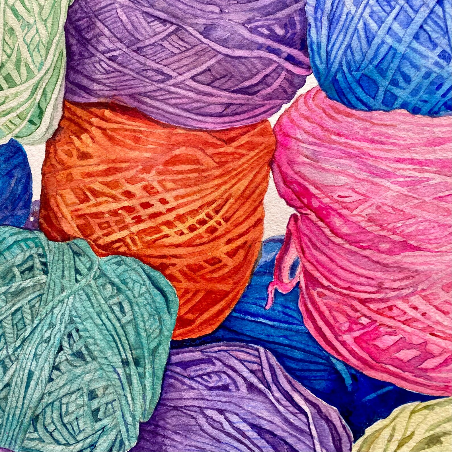 Yarn Addict Original Watercolor Painting by Pierrette Komarek - Etsy