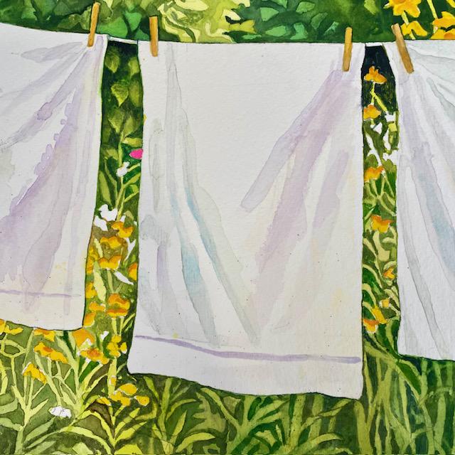 Clothes Line Original Watercolor Painting by Pierrette Komarek - Etsy