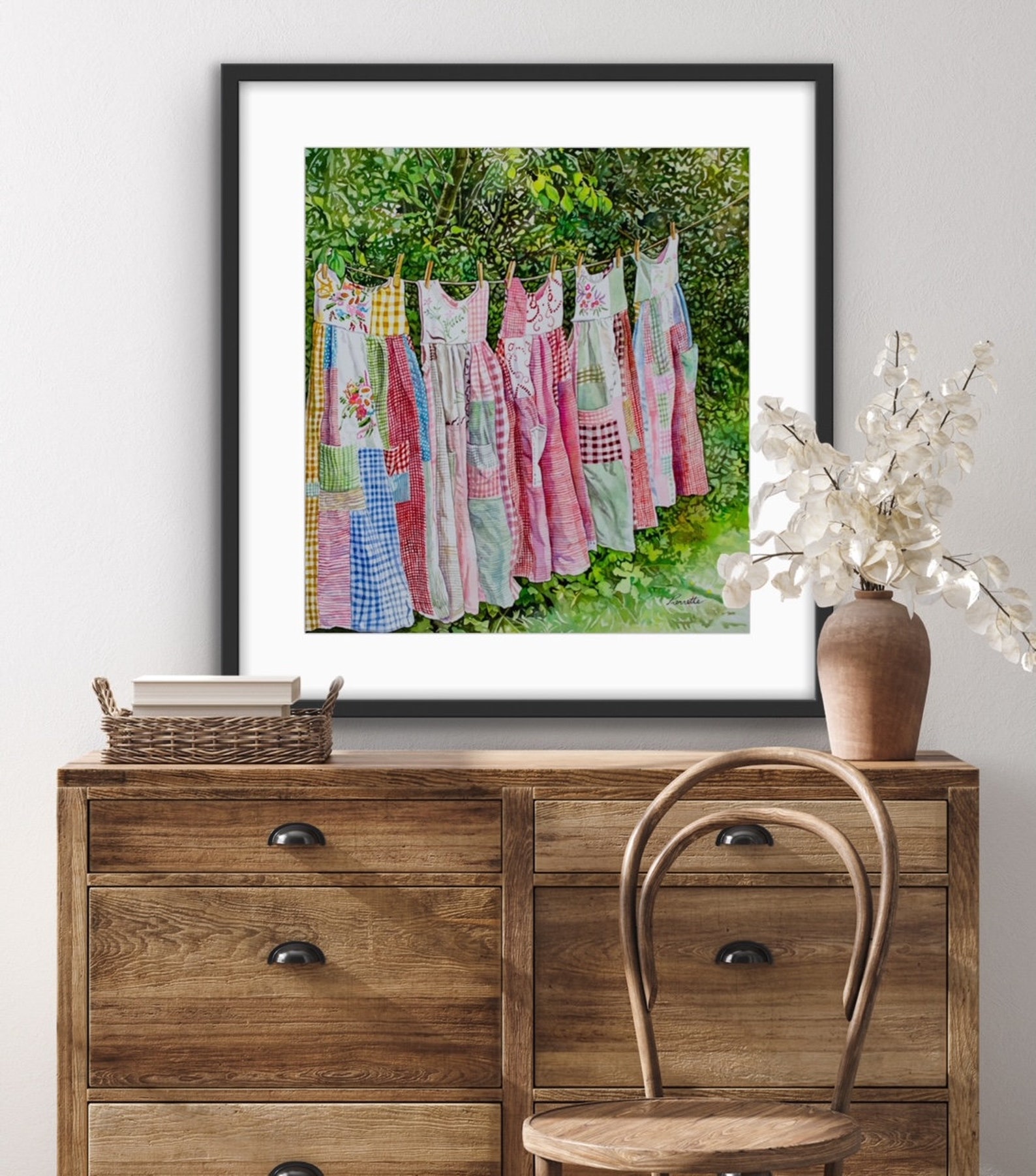 Gingham Dresses on Clothesline ~ Original Watercolor Painting ~ Prints ...
