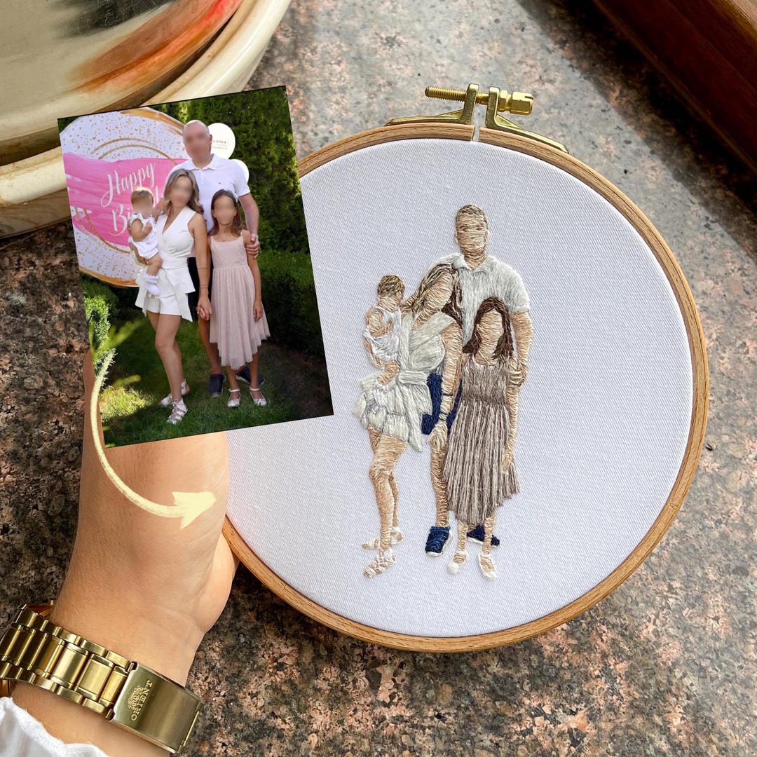 People Embroidered Portrait Hoop, Family Embroidered Gift, Embroidery ...