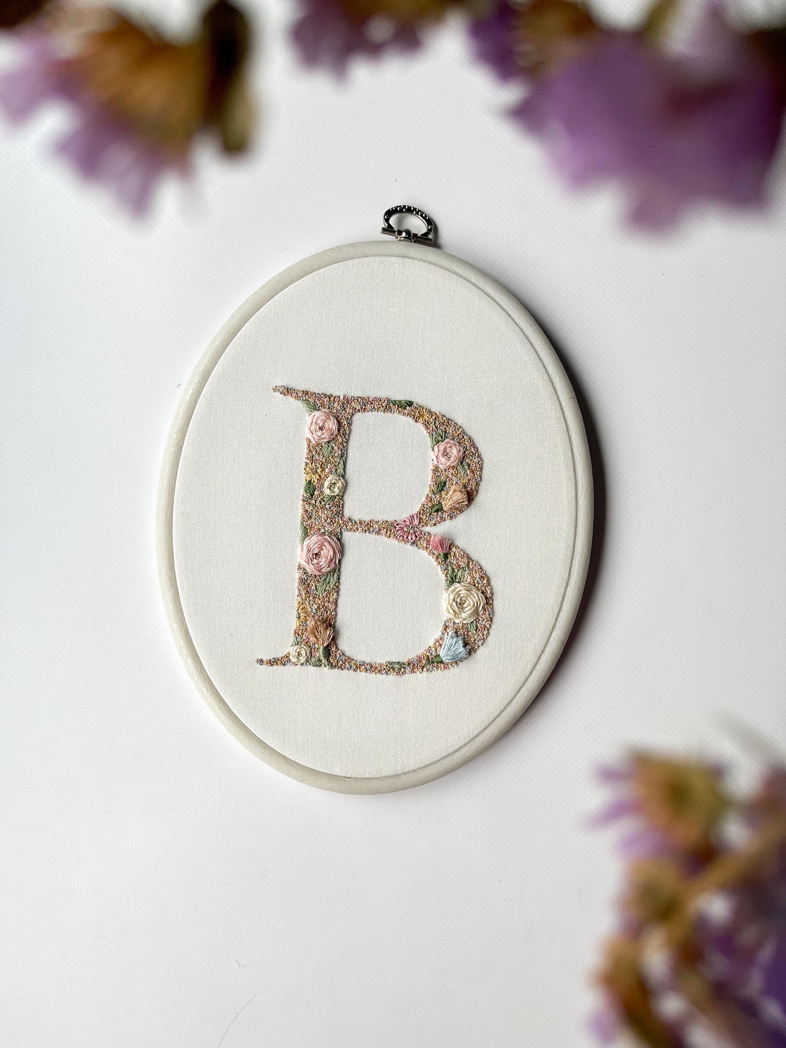 Floral Alphabet Embroidery Hoop, Letter B Embroidery, Monogram Letter ...