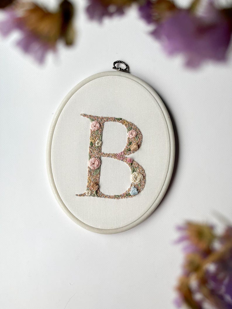 Floral Alphabet Embroidery Hoop, Letter B Embroidery, Monogram Letter ...