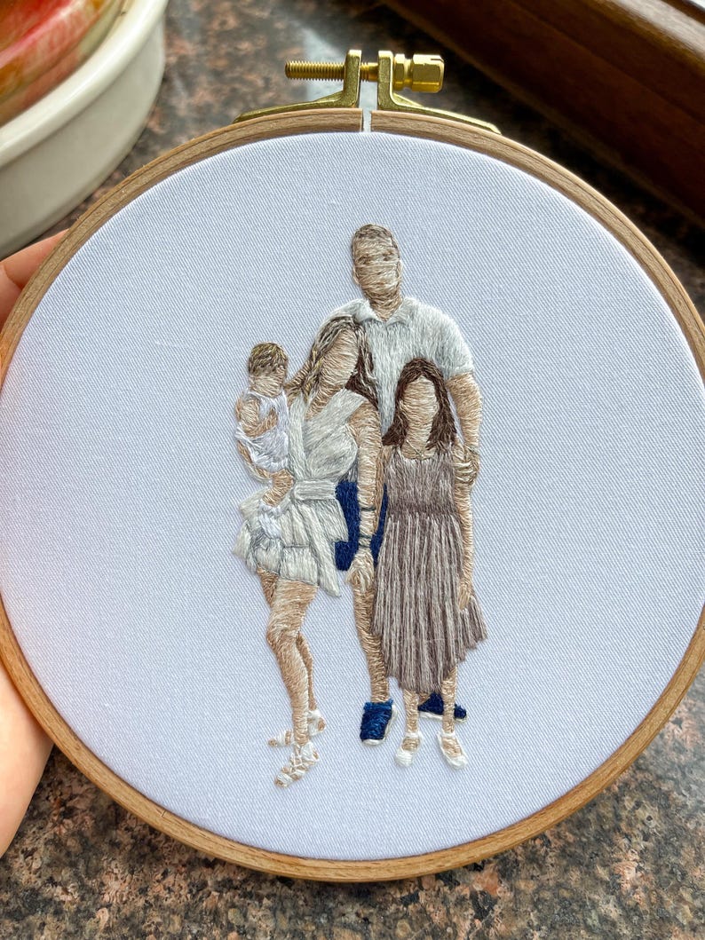 People Embroidered Portrait Hoop, Family Embroidered Gift, Embroidery ...